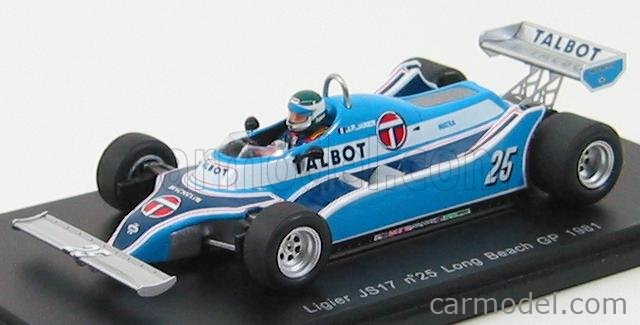 SPARK-MODEL S1634 Escala 1/43 | LIGIER F1 JS17 N 25 LONG BEACH GP 1981 JEAN PIERRE JARIERE BLUE ...