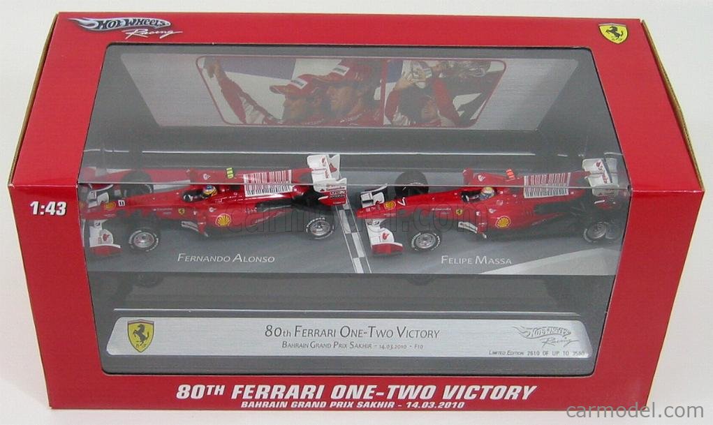 MATTEL HOT WHEELS V7423 Echelle 1/43 | FERRARI SET 2X F1 F10 N 7 N 8 1st - 2nd GP BAHRAIN 2010 F ...
