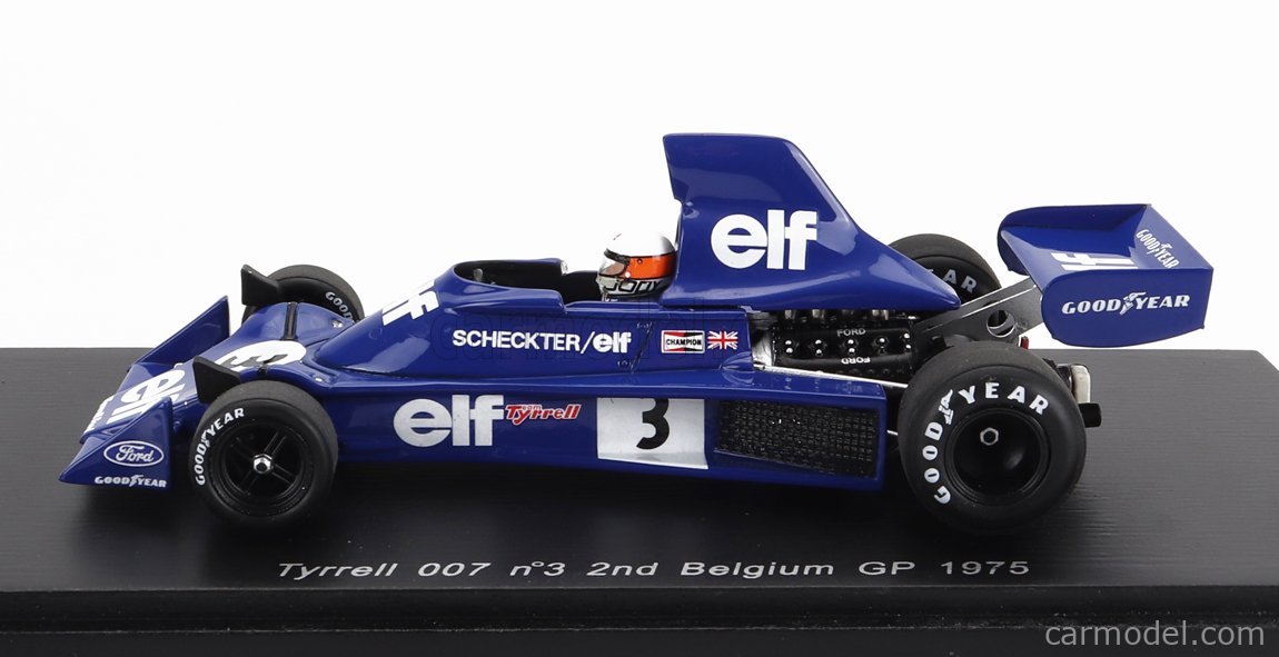SPARK-MODEL S1645 Scale 1/43 | TYRRELL F1 007 ELF N 3 2nd BELGIUM GP 1975 JODY SCHECKTER BLUE