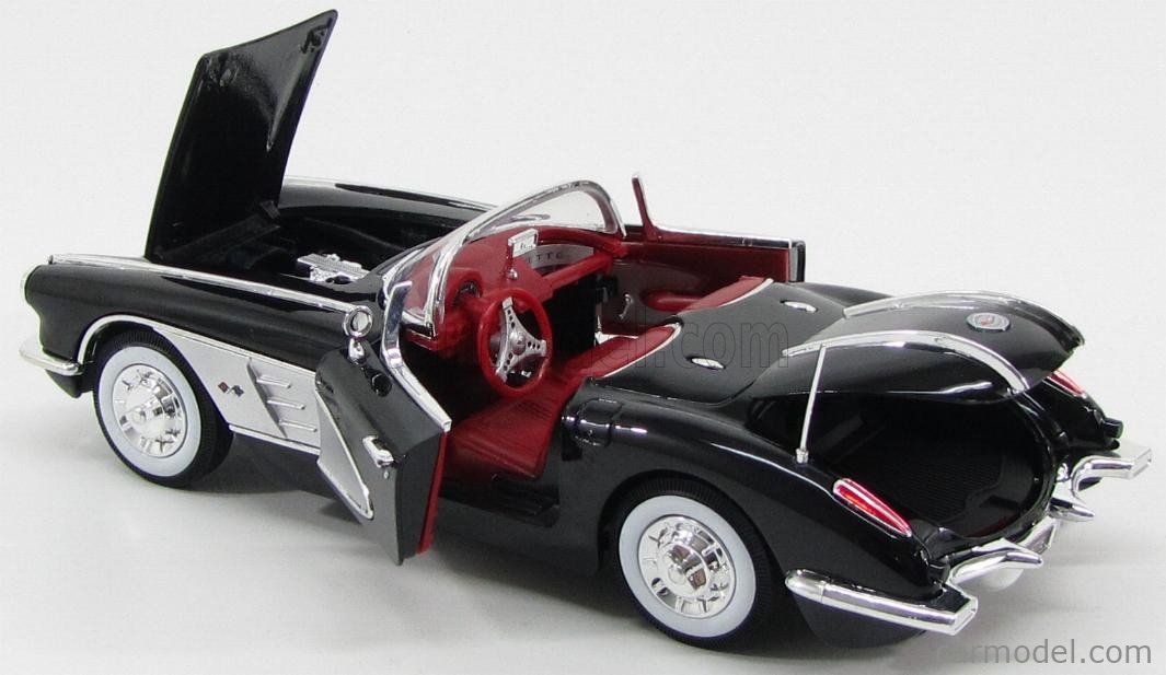 MOTOR-MAX 73109BK Scale 1/18 | CHEVROLET CORVETTE SPIDER 1958 BLACK SILVER