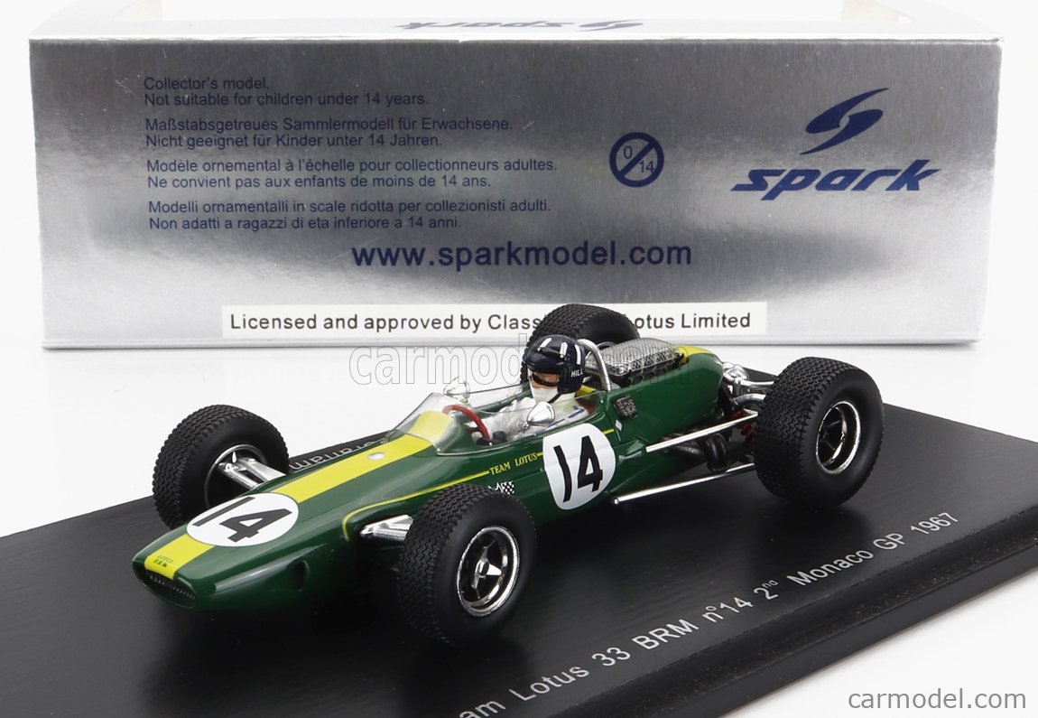 SPARK-MODEL S1852 Scale 1/43 | LOTUS F1 33 BRM N 14 2nd MONACO GP 1967 ...