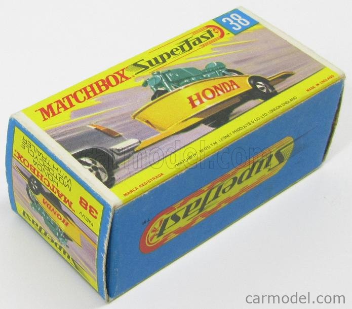MATCHBOX 38 Scale 1/66 | HONDA GP MOTORCYCLE + TRAILER YELLOW GREEN