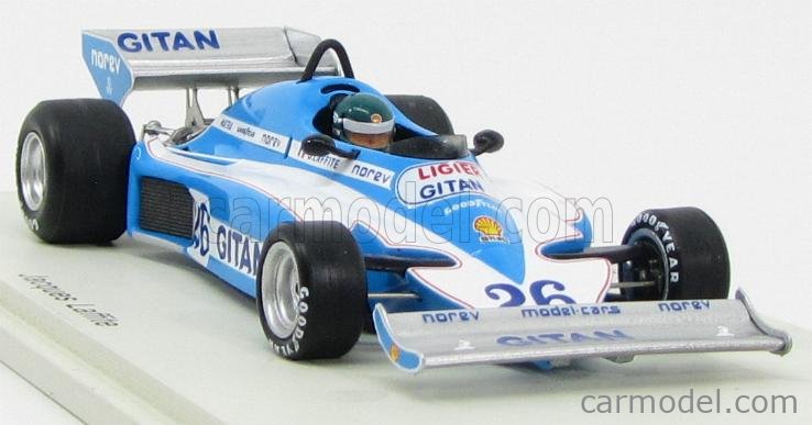 SPARK-MODEL S3976 Scale 1/43 | LIGIER F1 JS7 N 26 BRAZILIAN GP 1977 JACQUES LAFFITE LIGHT BLUE WHITE