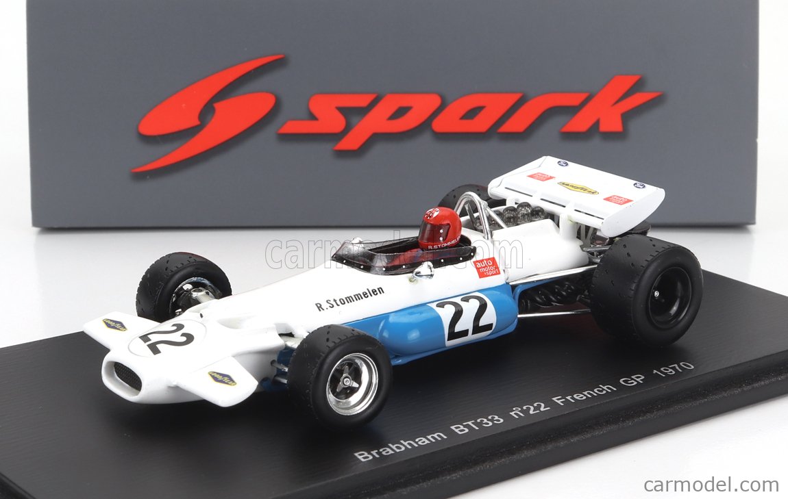 SPARK-MODEL S3509 Echelle 1/43 | BRABHAM F1 BT33 N 22 FRENCH GP 1970 ROLF STOMMELEN WHITE LIGHT BLUE