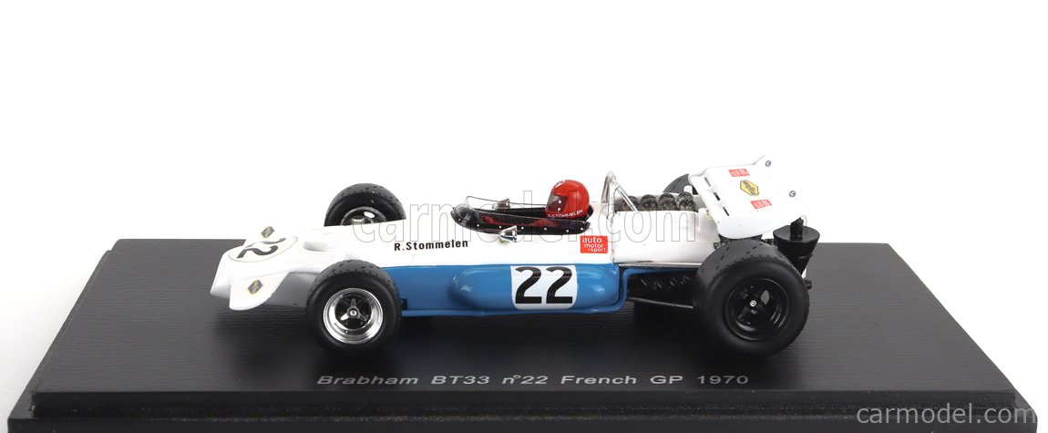 SPARK-MODEL S3509 Echelle 1/43 | BRABHAM F1 BT33 N 22 FRENCH GP 1970 ROLF STOMMELEN WHITE LIGHT BLUE