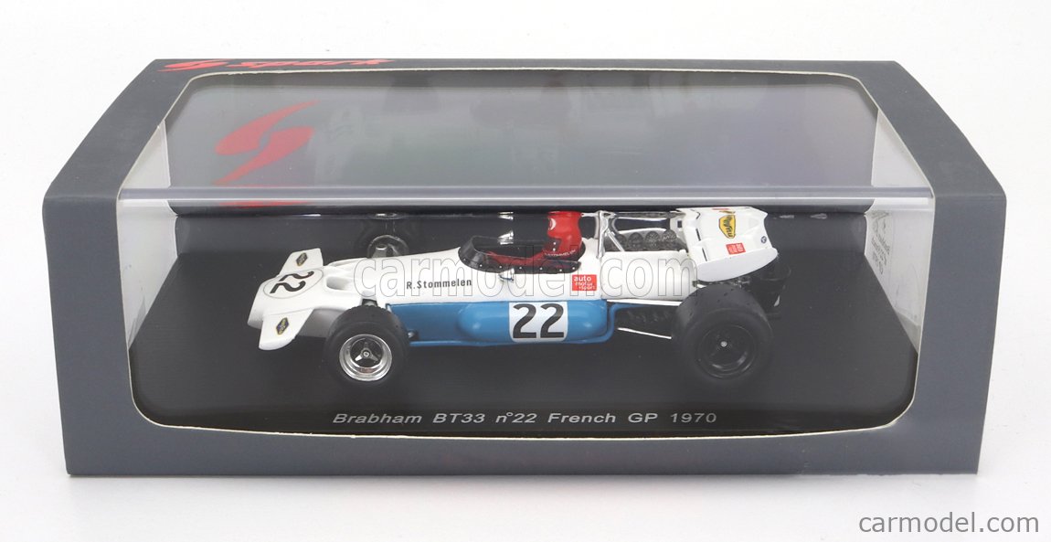 SPARK-MODEL S3509 Echelle 1/43 | BRABHAM F1 BT33 N 22 FRENCH GP 1970 ROLF STOMMELEN WHITE LIGHT BLUE