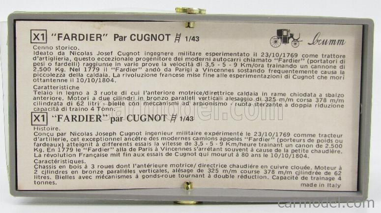 BRUMM OLD FIRE X1 Scale 1/43 | CUGNOT CUGNOT'S FARDIER - CARRO A VAPORE ...