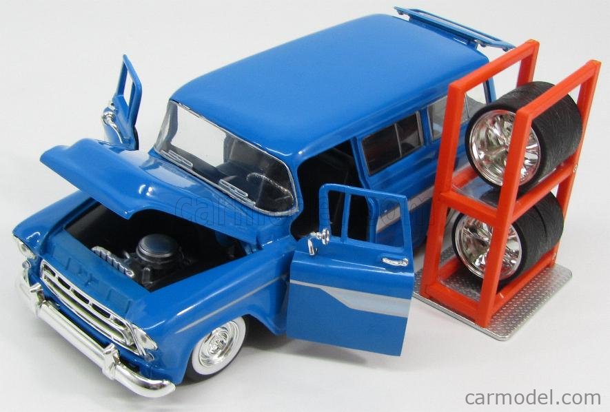 JADA 97190 Scale 1/24 | CHEVROLET CHEVY SUBURBAN CUSTOM 1957 BLUE WHITE