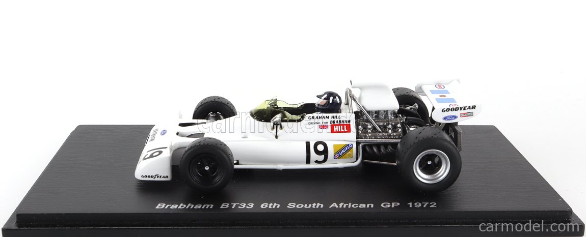 SPARK-MODEL S4340 Echelle 1/43 | BRABHAM F1 BT33 N 19 6th SOUTH AFRICAN GP 1972 GRAHAM HILL WHITE