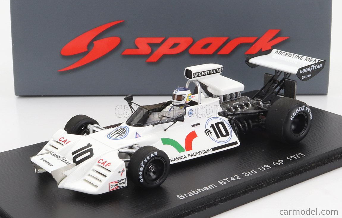 SPARK-MODEL S4343 Echelle 1/43 | BRABHAM F1 BT42 N 10 3rd USA GP 1973 CARLOS REUTEMANN WHITE