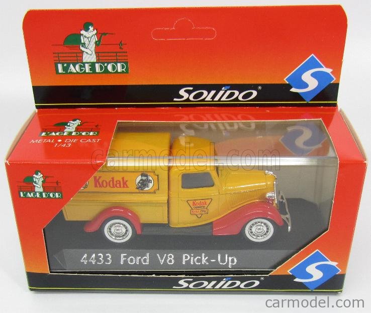 SOLIDO 4133 Echelle 1/43 | FORD USA V8 PICK-UP KODAK FILM 1936 YELLOW RED