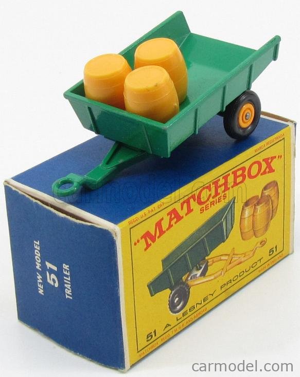 MATCHBOX 51 Scale 1/66 | TRAILER TRAILER WITH BARRELS YELLOW GREEN