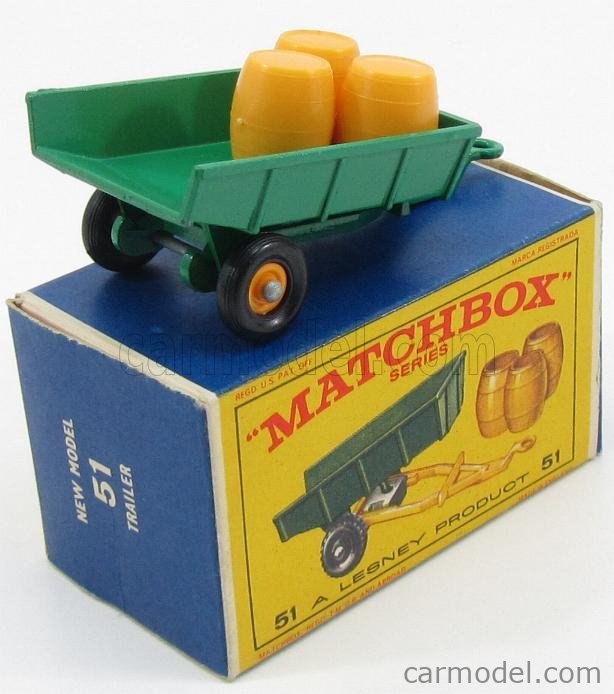 MATCHBOX 51 Scale 1/66 | TRAILER TRAILER WITH BARRELS YELLOW GREEN