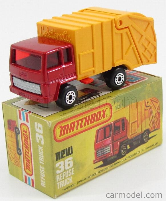 MATCHBOX 36 Scale 1/66 | FORD ENGLAND REFUSE TRUCK RED MET YELLOW