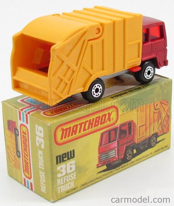 MATCHBOX 36 Scale 1/66 | FORD ENGLAND REFUSE TRUCK RED MET YELLOW